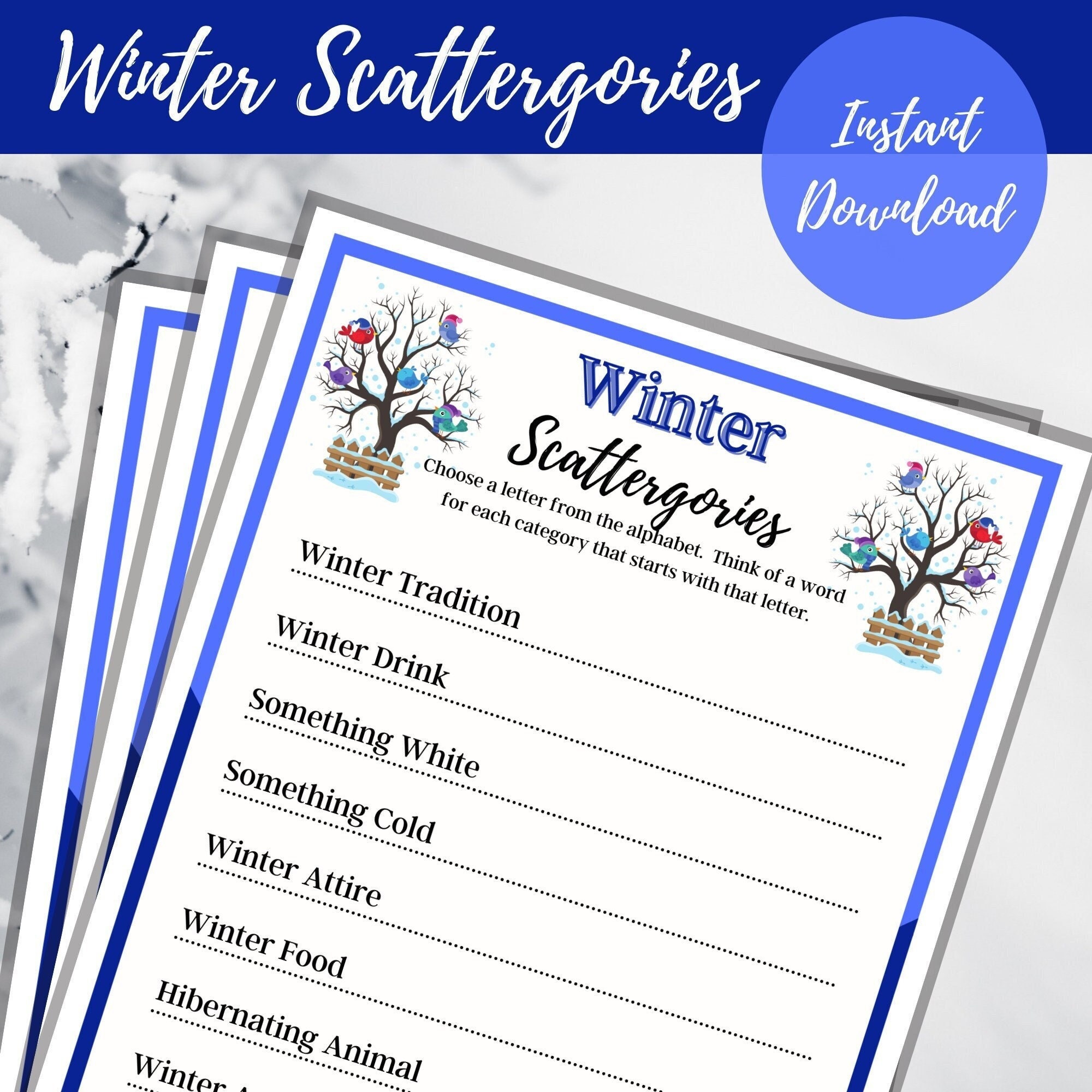 Winter Scattergories Activity for Kids Winter Game Kids - Etsy