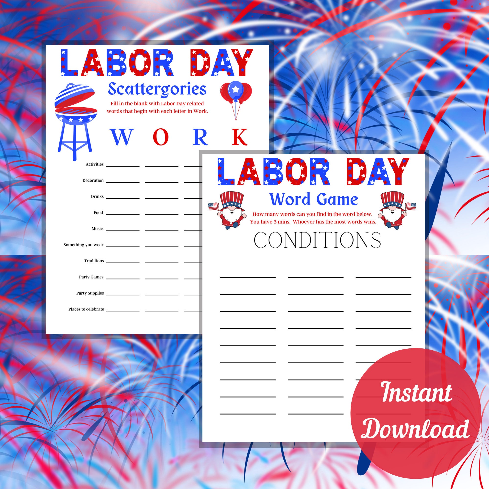 Labor Day Game Bundle, Printable Family Games (PDF) - Etsy