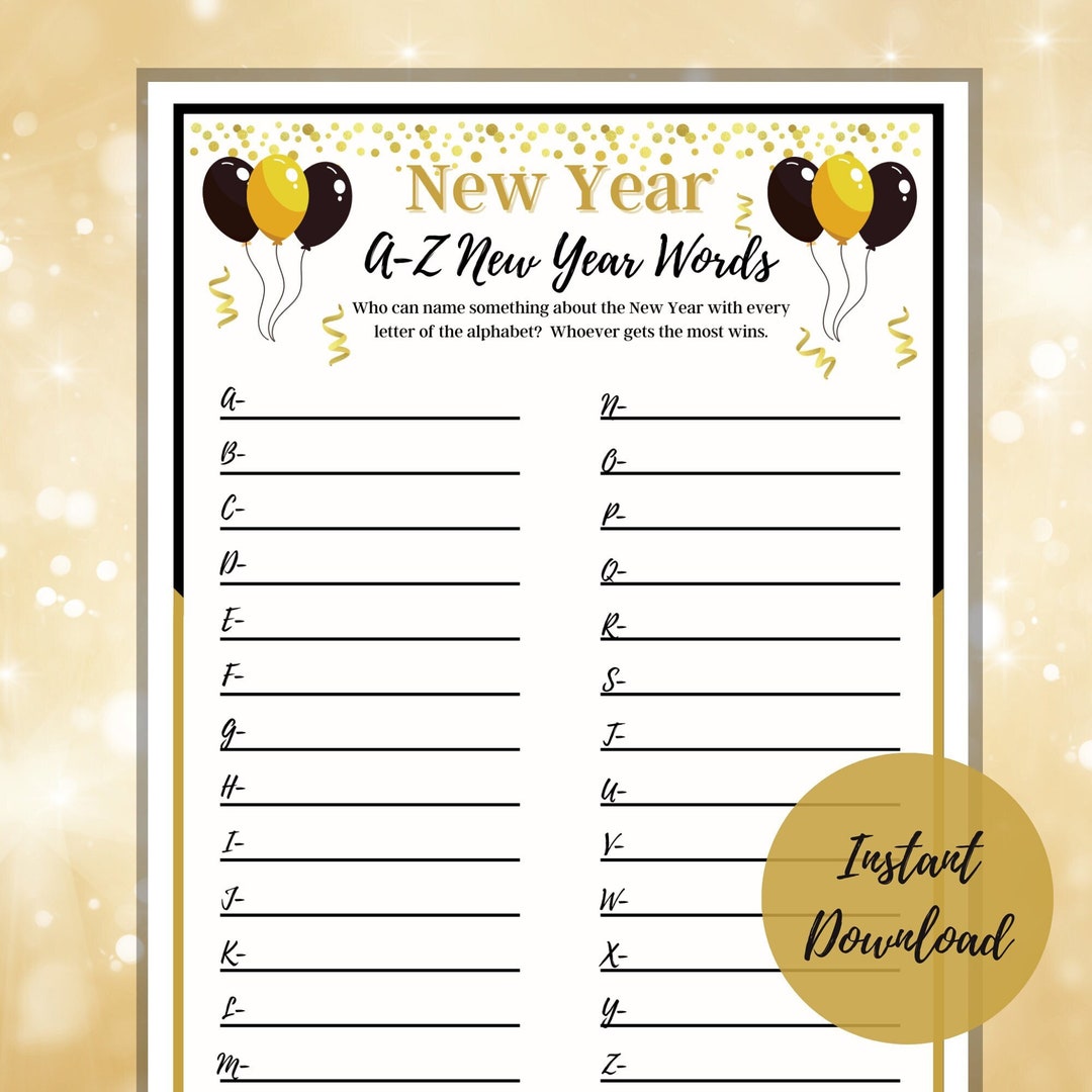 New Year A-Z Game, Printable New Year Game, Activity for Families, New ...