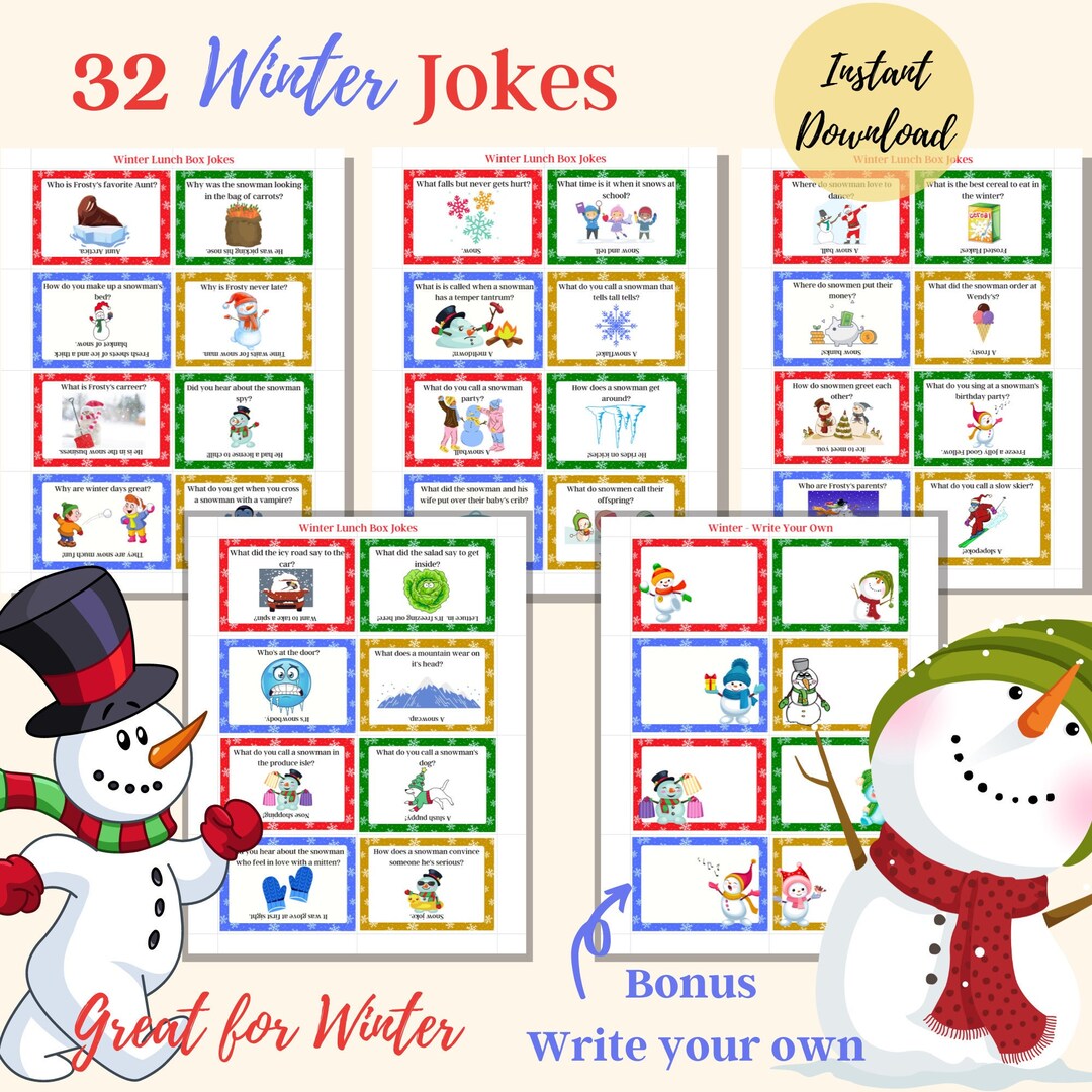 Winter Lunch Box Jokes, Notes for Kids, Christmas/winter Riddles, Joke ...