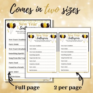 New Years Eve Scattergories, Printable NYE Game, Activity for Families ...