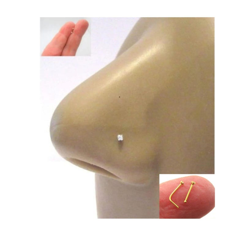 22G Dainty Gold Tiny 1mm Diamond Gem Gold Crystal Claw Set Straight ...