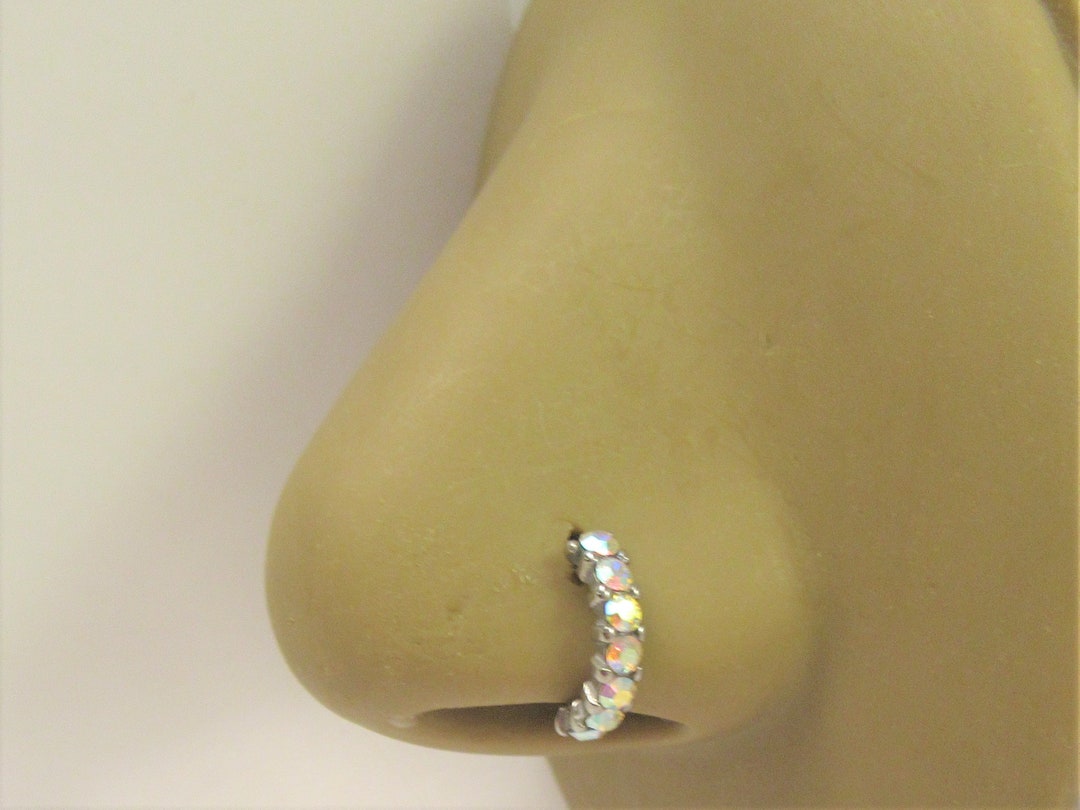 Iridescent Seamless Loaded Crystal Nose Hoop Nose Ring 8mm Diameter 20 ...