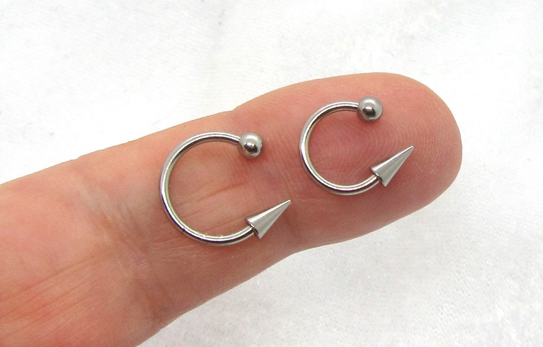 Pair 16G Snake Bites Labret Lip Ring Long Spike Bottom Side Lip Ring ...