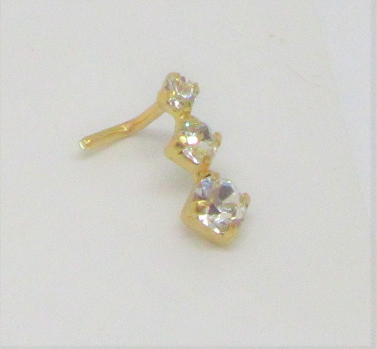 Diamond 14k Gold Plated L Shape Sterling Silver Nose Ring Stud - Etsy