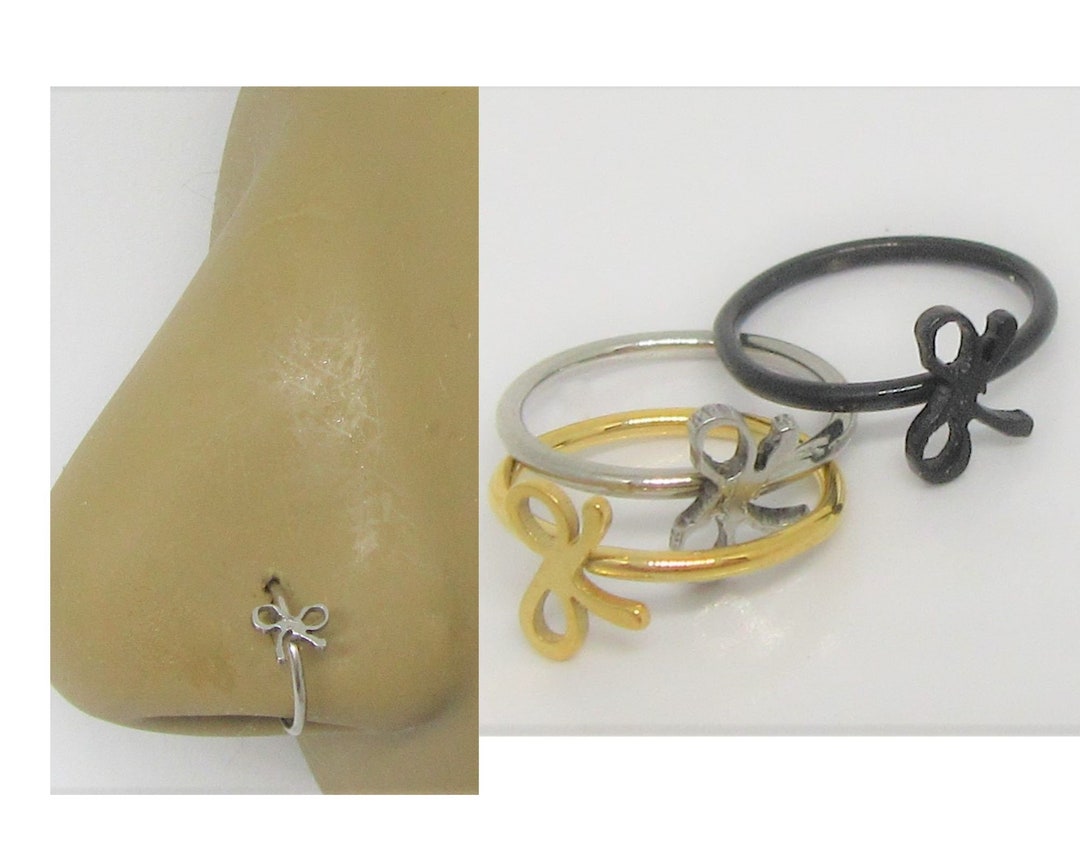 Ribbon Bow Hoop Gold Black Silver Nose Hoop Ring Nostril Hoop Ring ...