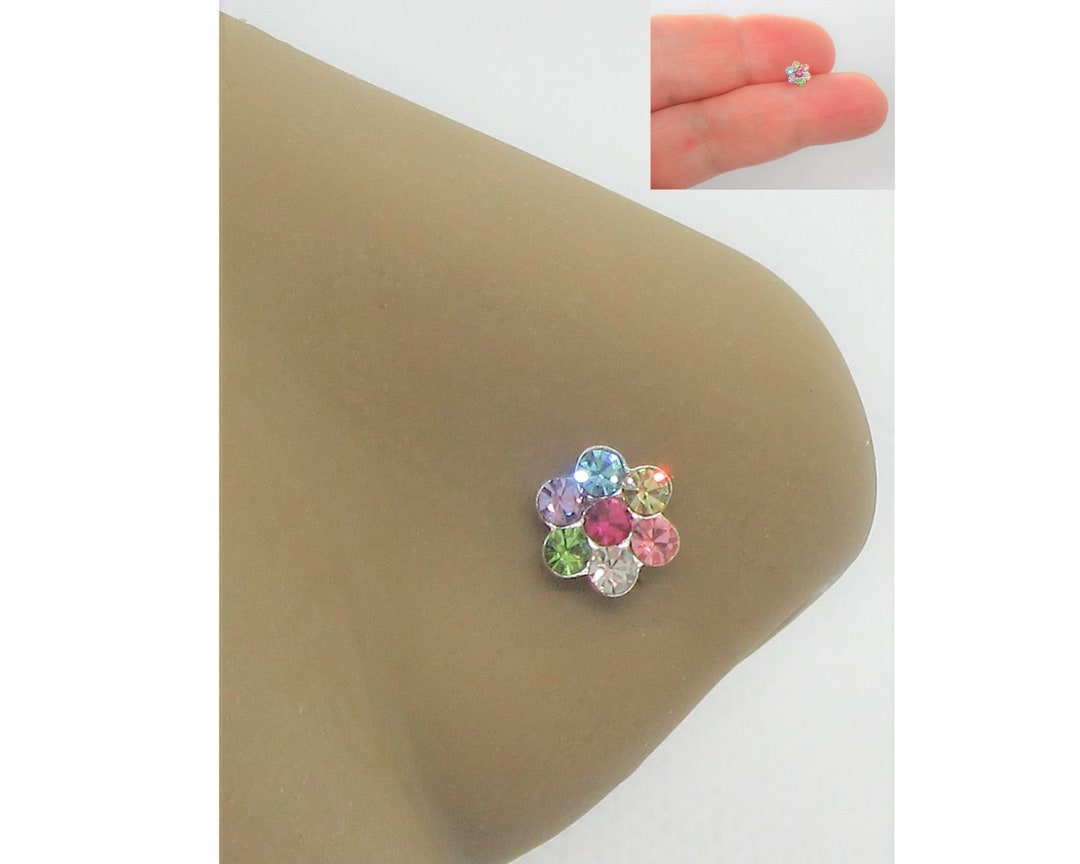 20G Nose Stud Nose Ring Nose Earring CZ Crystal Nose Stud Sterling ...