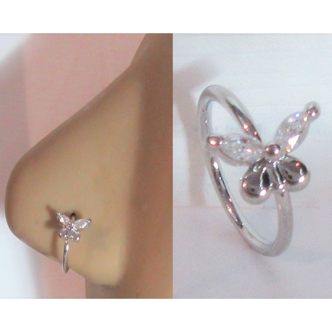 20G Nose Ring Hoop Clear CZ Diamond Crystal Butterfly Nose Ring 20 ...