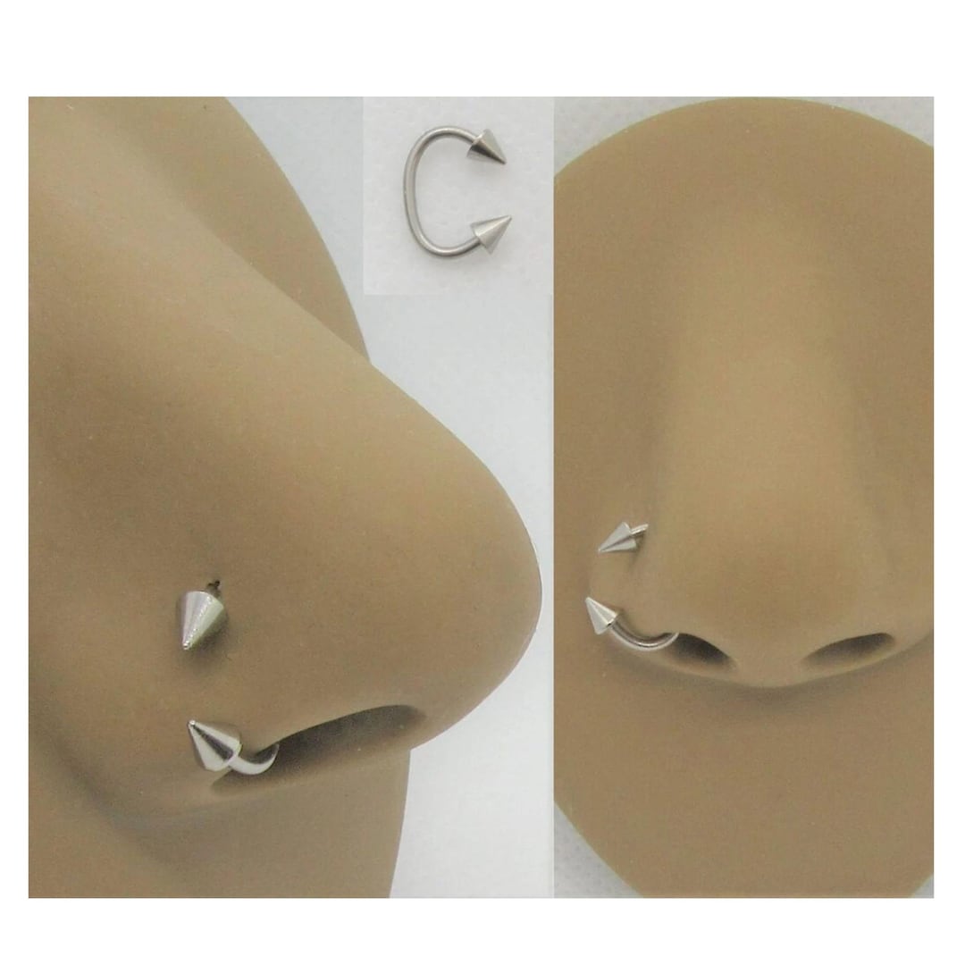 20G Silver Gold Black Double Spike Spiked Nose Hoop Ring Nose Nostril ...