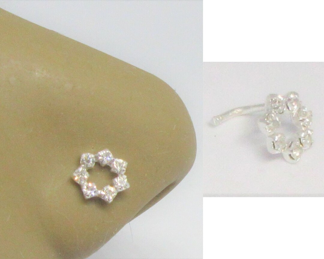 Diamond Sterling Silver Pond Flowers Clear CZ Gem Nose Stud L - Etsy