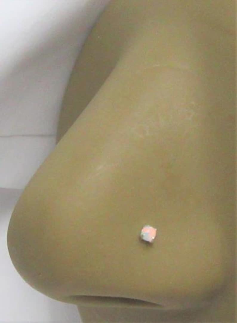 2mm White Opal Claw Set Nose Stud L Shape Bent Post Jewelry 22 Gauge ...