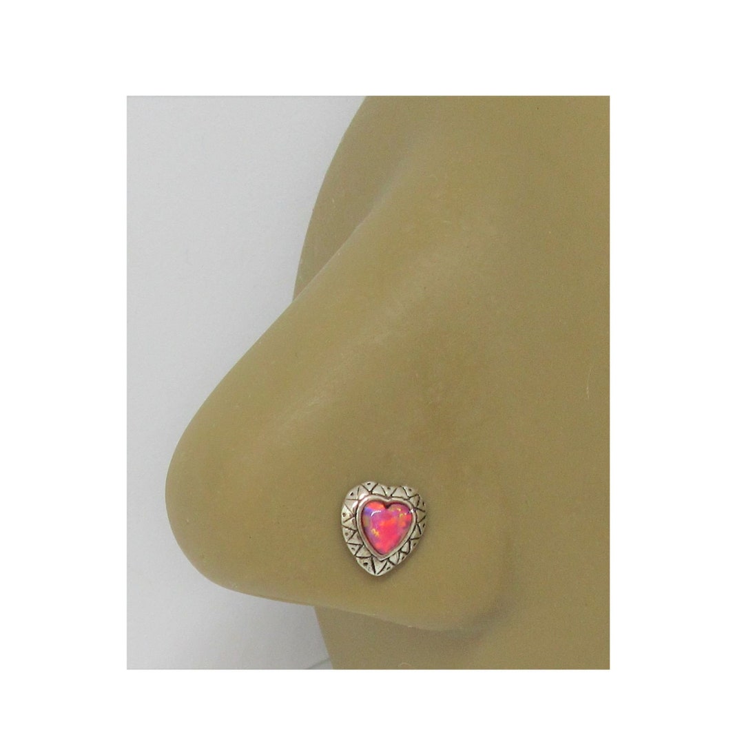 Heart Red Crimson Opal Nose Stud L Shape Bent Post Jewelry 20 Gauge 20G ...