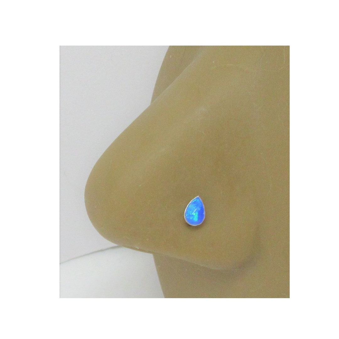 Blue Teardrop Sea Opal Nose Stud L Shape Bent Post Jewelry 20 Gauge 20G ...