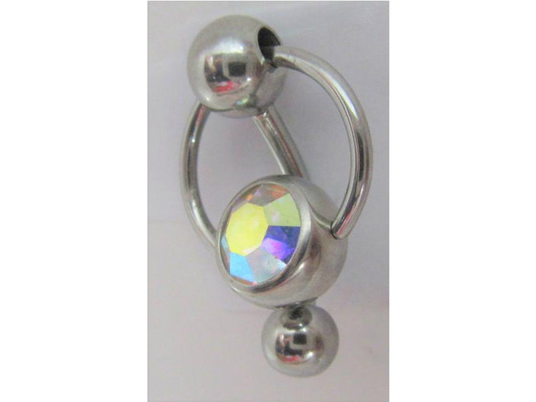 Clitoral Clitorial Clit Hood Bar VCH Vertical Iridescent AB Crystal Big ...