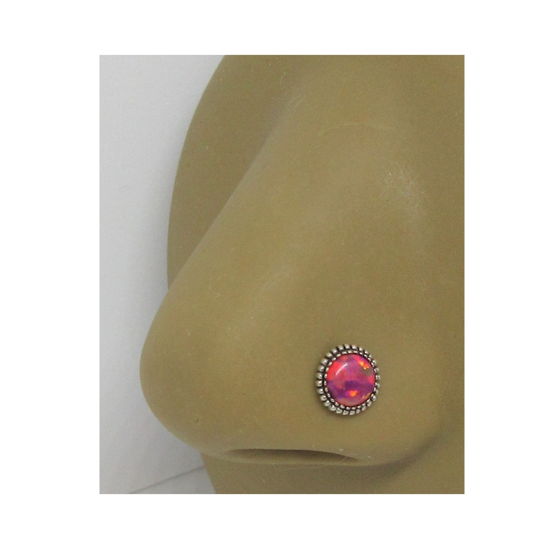 Round Red Crimson Opal Nose Stud L Shape Bent Post Jewelry 20 Gauge 20G ...
