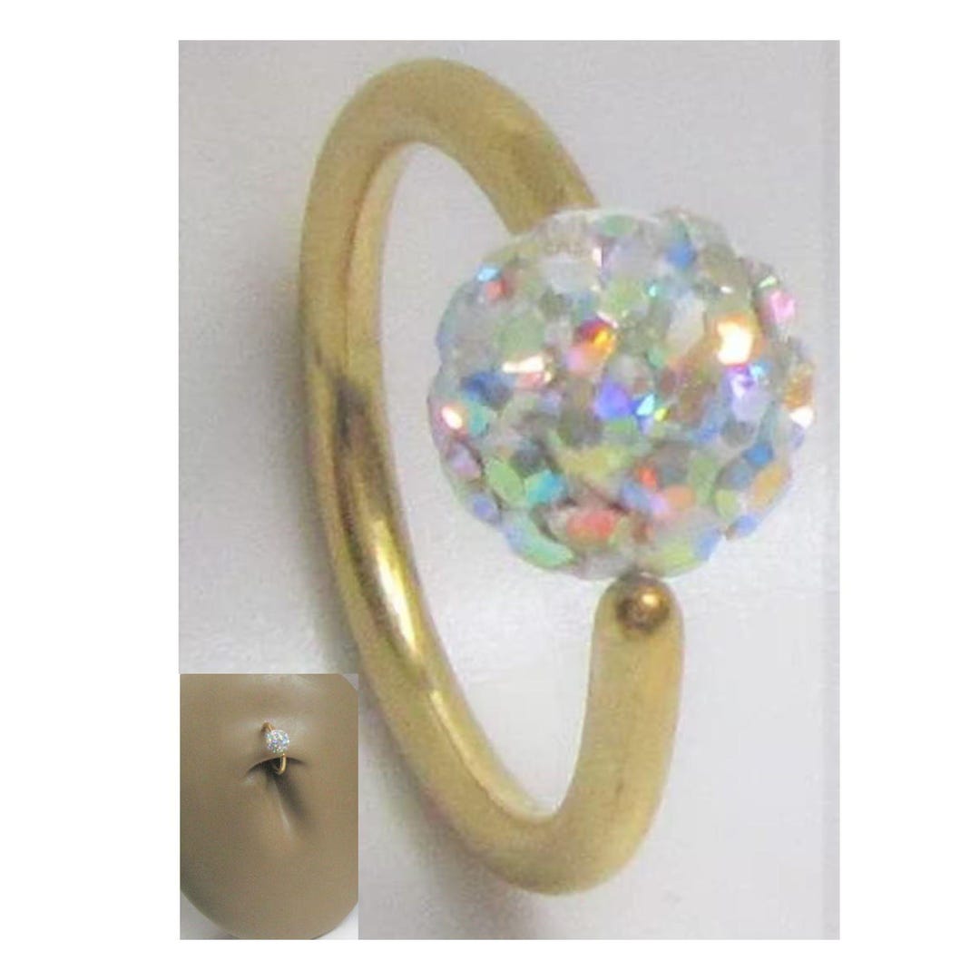 16G Gold Belly Ring Hoop Bar With Iridescent AB Crystal Ball - Etsy
