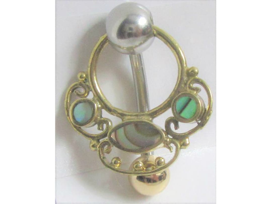 Clitoral Clitorial Clit Hood Bar VCH Vertical Jewelry 2 Tone Gold Silver Abalone Hoop VCH 14g ...