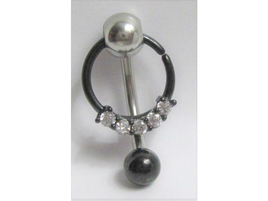 Clitoral Clitorial Clit Hood Bar VCH Vertical Jewelry Black Gem Steel Bar Hoop VCH 14g Vch ...