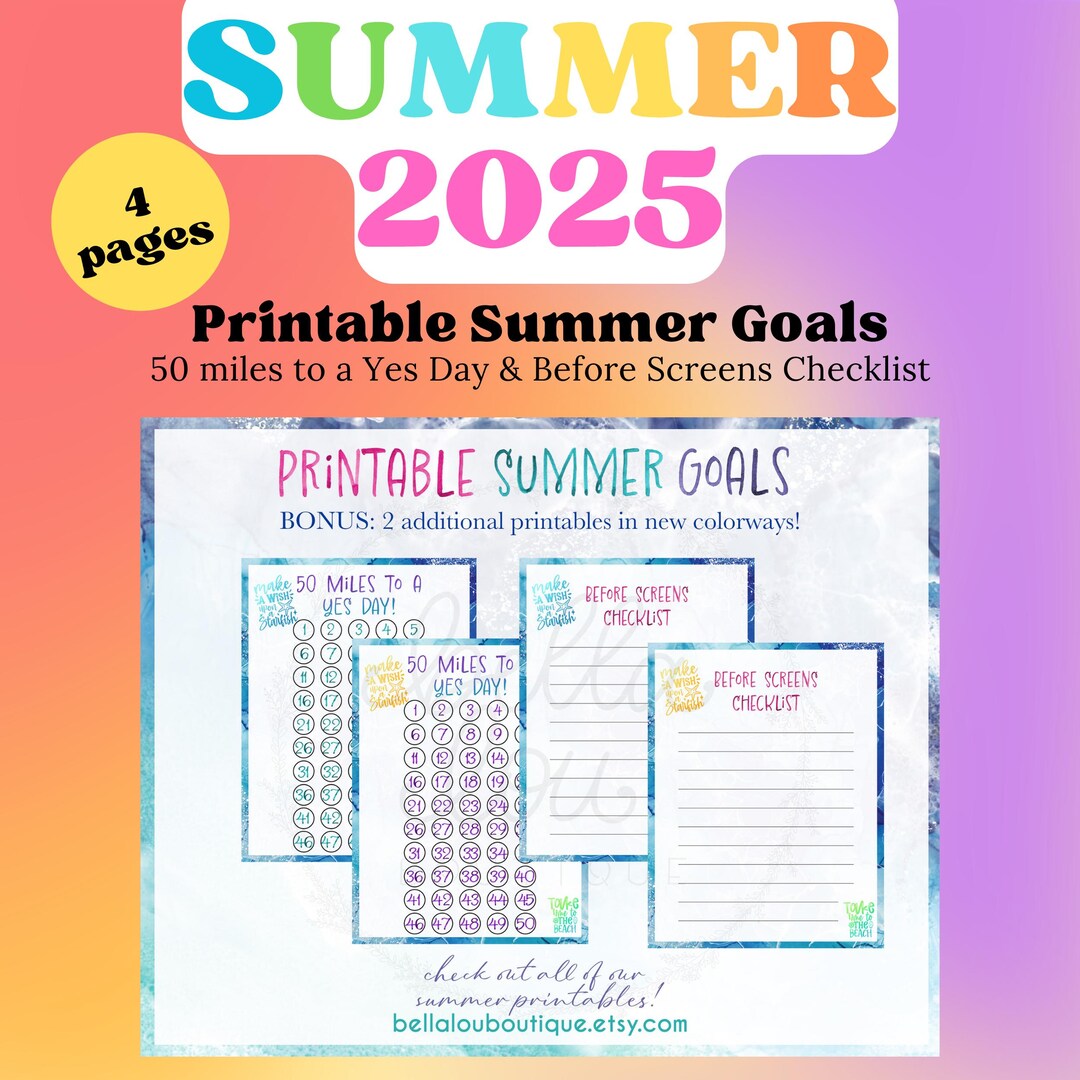 2025 Printable Summer Goals for Kids | 50 Miles to a Yes Day Walking ...