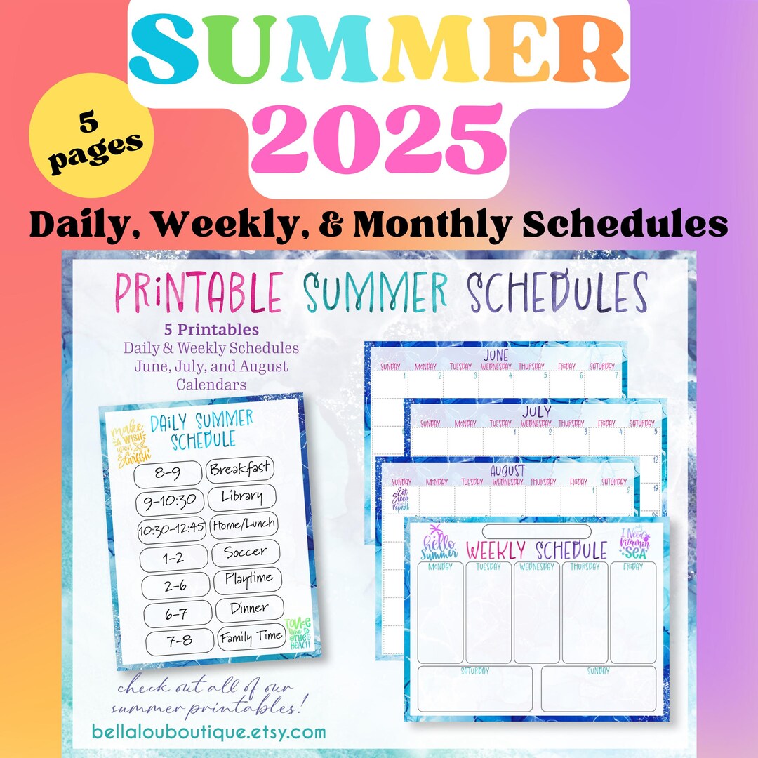 2025 Printable Summer Schedules for Kids | Daily, Weekly, and Monthly ...