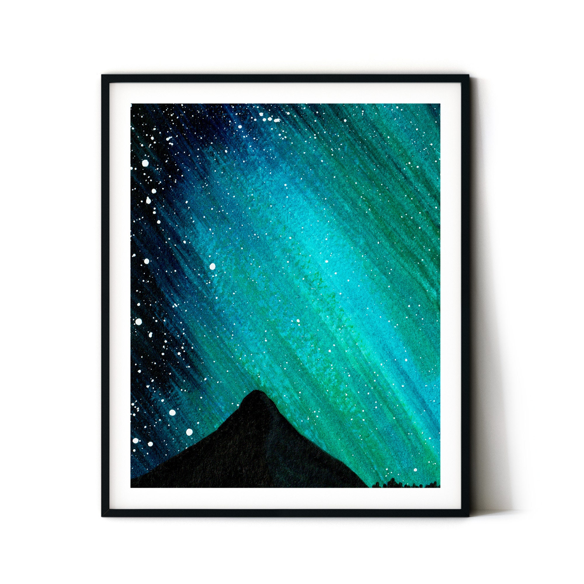 Northern Lights Watercolor Print: Galaxy Night Sky Art - Etsy