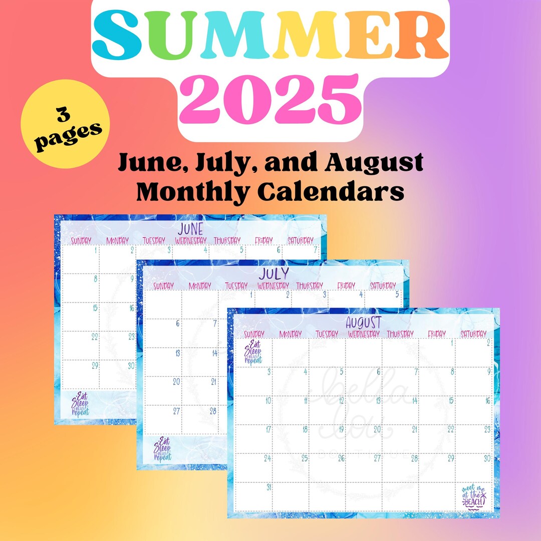 2025 Printable Summer Calendars for Kids | June, July, and August ...