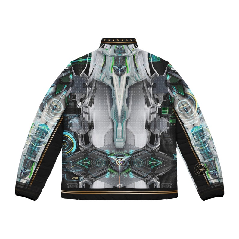 Cyberpunk Puffer Jacket, Tech Robot Print Coat, Sci-fi Winter Jacket ...