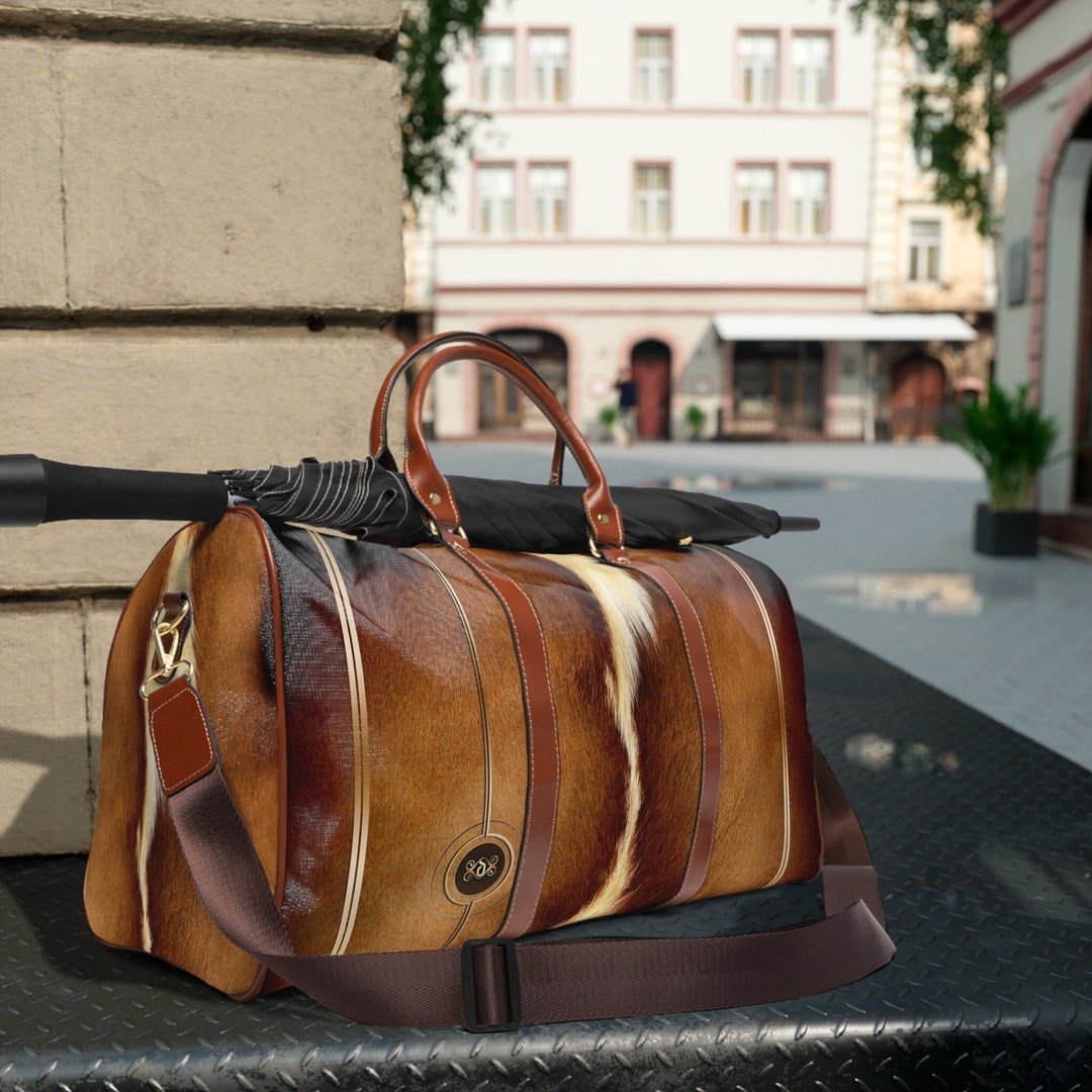 Horse Skin Bag PU Leather Bag Animal Print Luggage Brown Duffle Bag ...