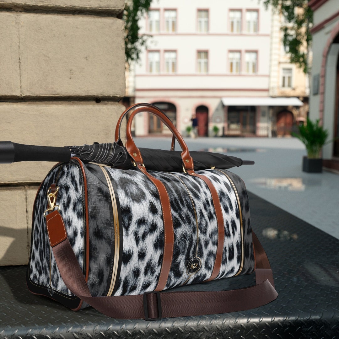 Snow Leopard Bag PU Leather Bag Animal Print Luggage Animal Fur Travel ...