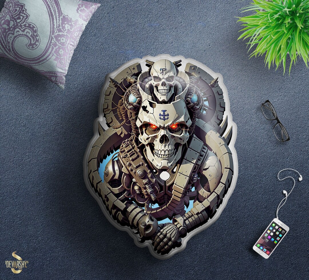 Captain Dystopia Pillow Custom Shape Cushion Robot Skull Throw Pillow ...