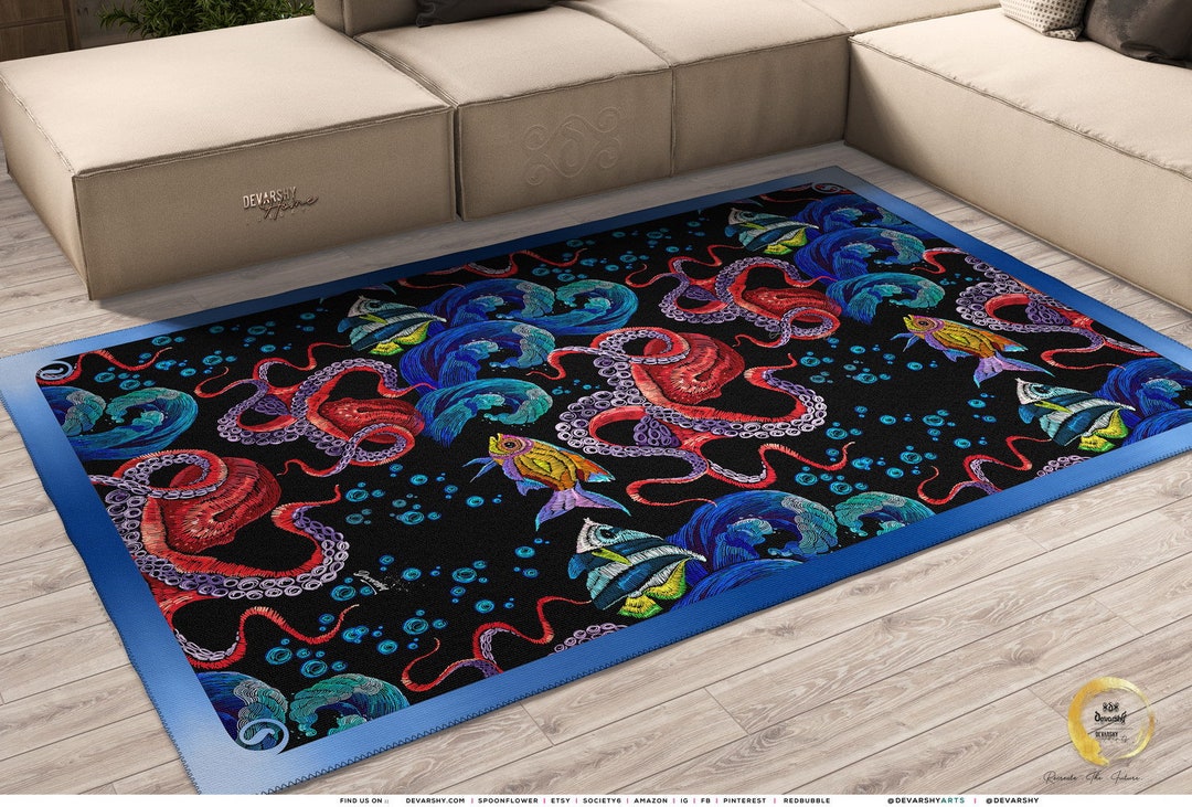 Red Octopus Area Rug, Chenille Carpet in 3 Sizes D20025 - Etsy UK
