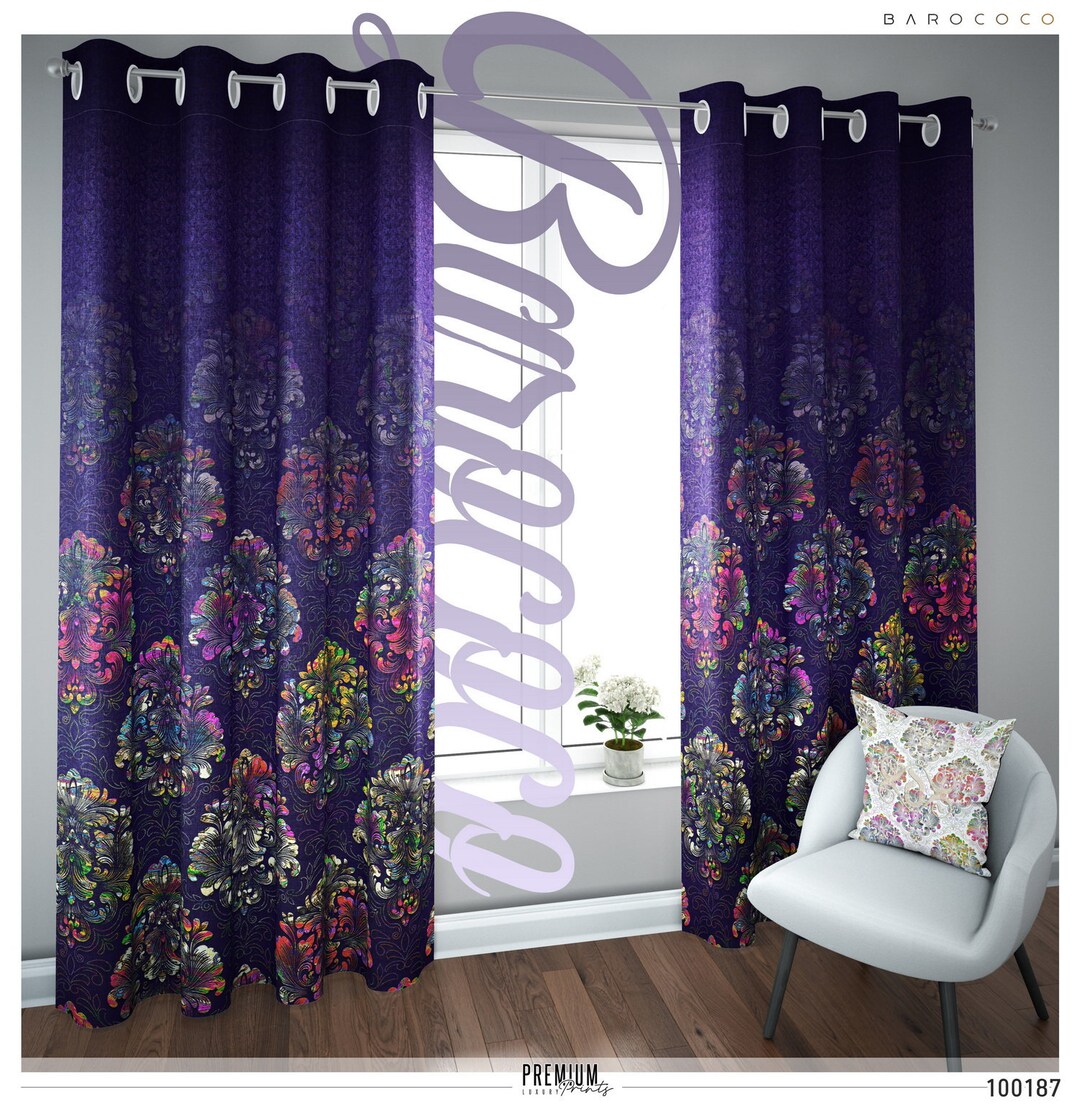 Violet Damask Curtain Panel Curtain Panel, Grommet Curtain, 9 Fabrics ...