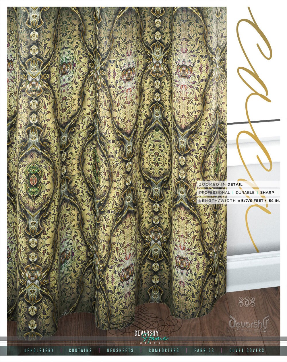 Baroque Ornate Beige PREMIUM Curtain Panel. Available on 12 - Etsy