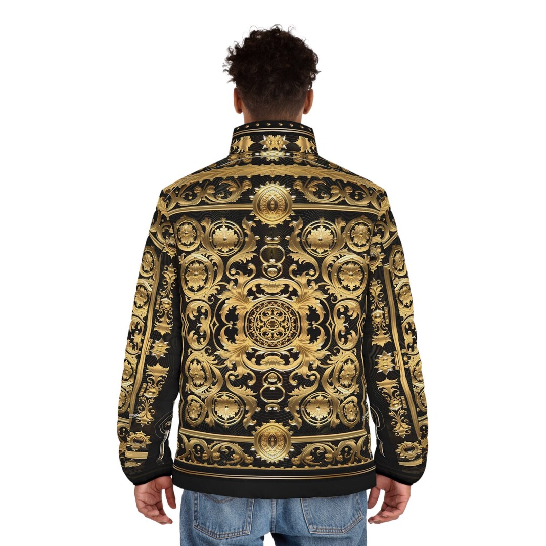 Ornate Gold Puffer Jacket Unisex Jacket Winter Baroque Bomber Jacket ...