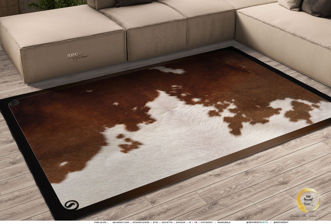 Cow Print Area Rug Cow Skin Carpet Chenille Cowhide Rugs in 3 Sizes ...