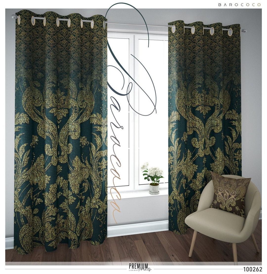 Exquisite Damask Teal PREMIUM Curtain Panel. Available on 12 Fabrics ...