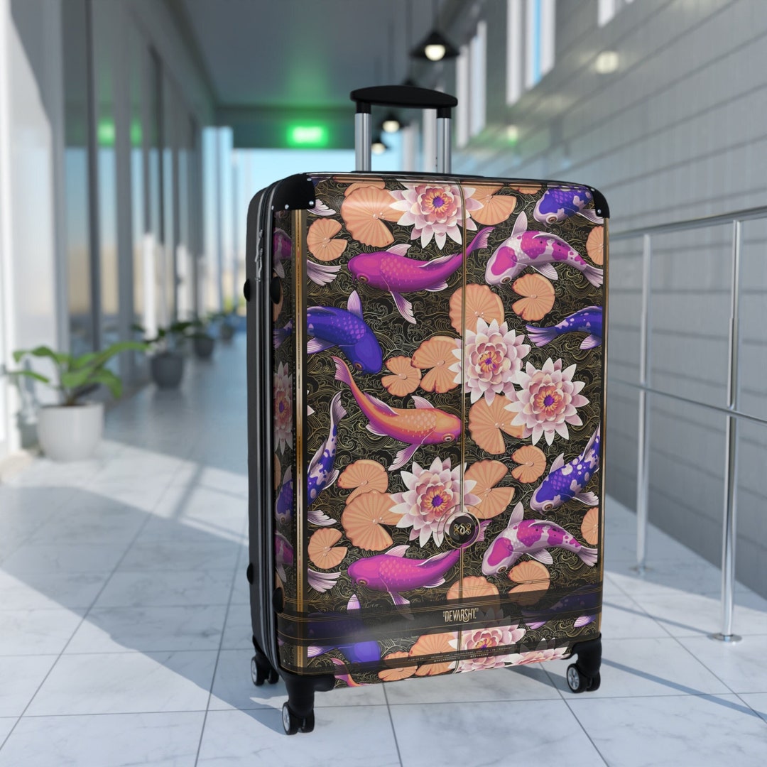 Violet Fish Suitcase Floral N Fish Print Luggage Good Luck Gift Carry ...