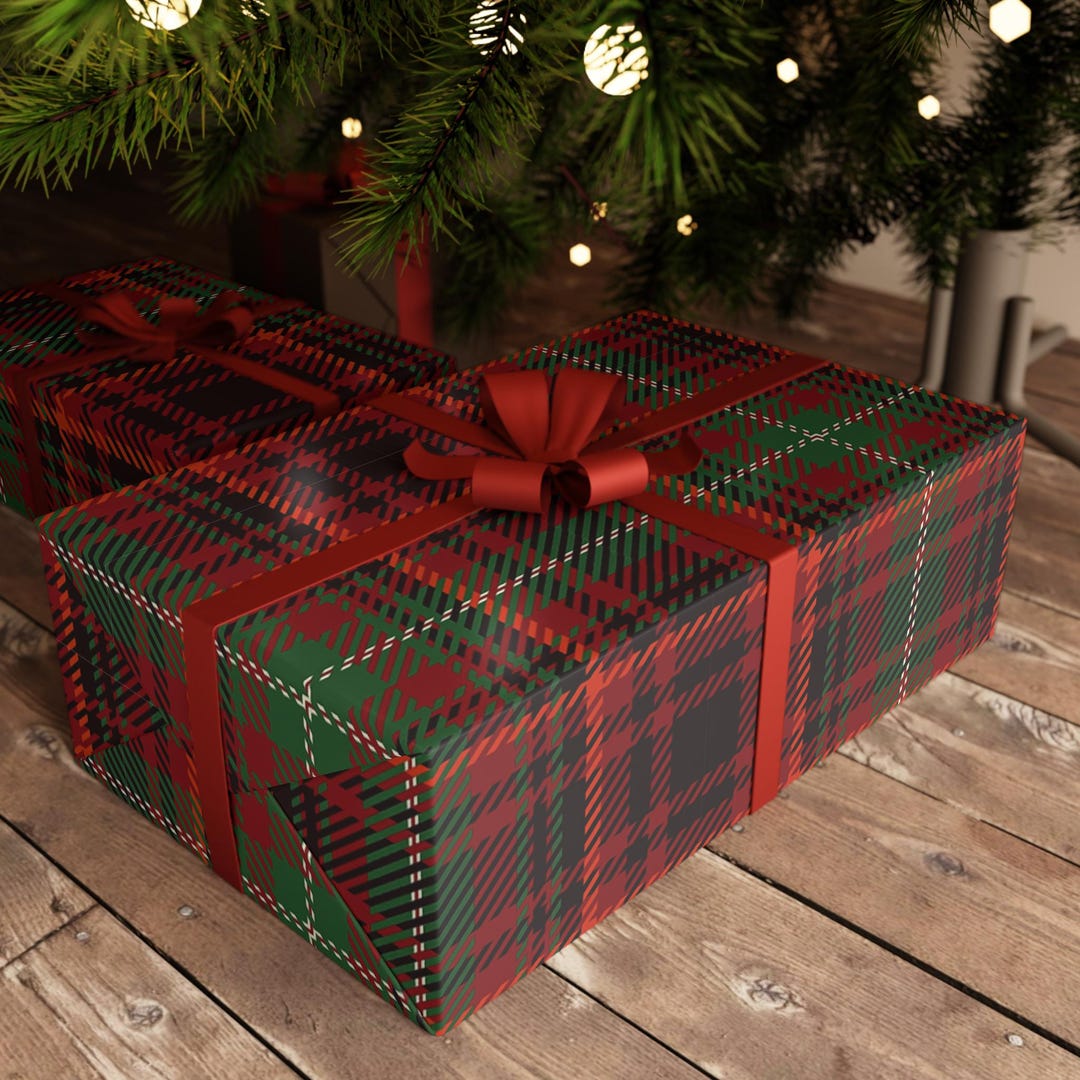 Plaid Festive Gift Wrapping Paper, Vintage Plaid Wrapping Paper Roll ...