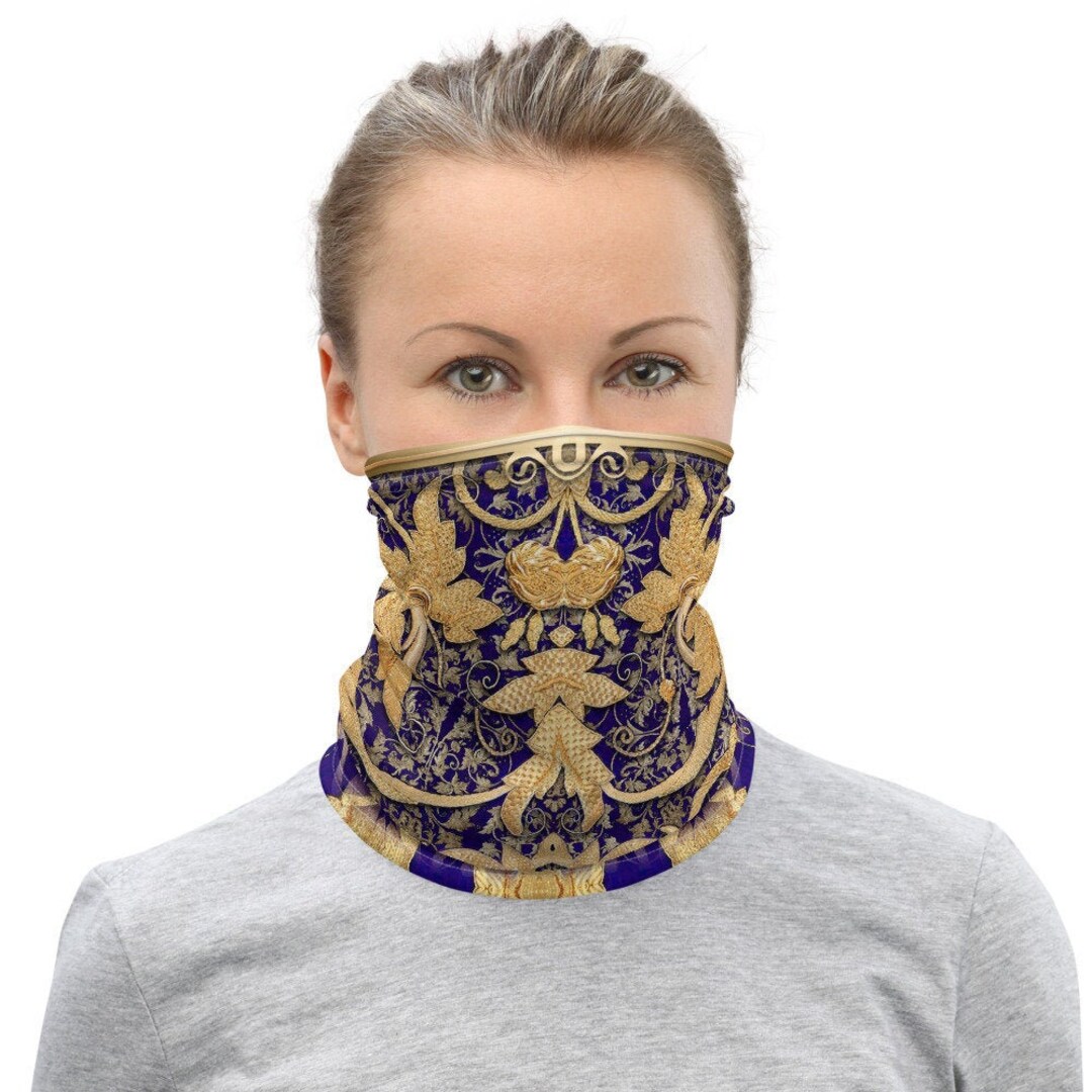 Gold Embroidery Printed Neck Gaiter, Fabric Face Mask, PF 11363 - Etsy