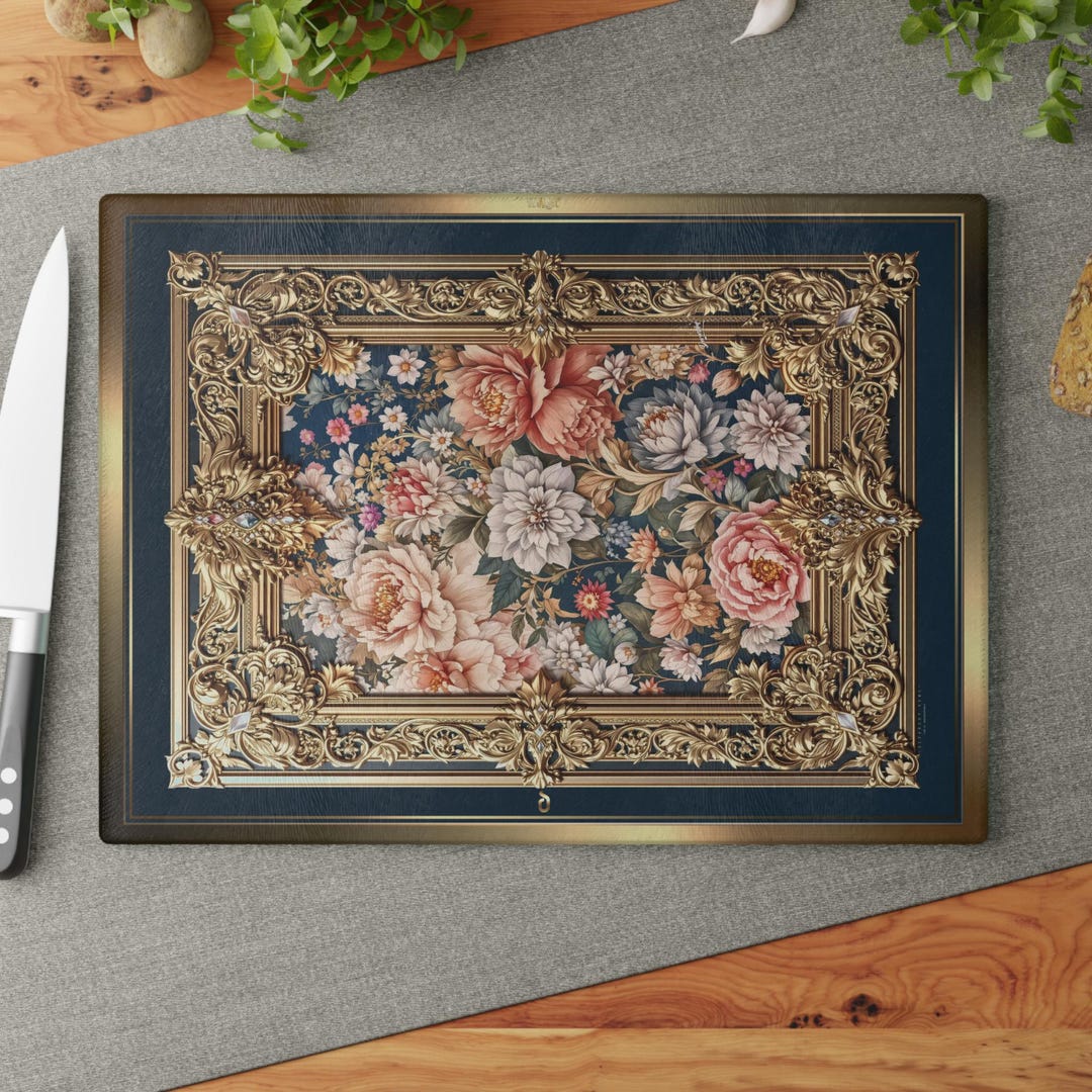 Baroque Fleur Glass Cutting Board, Decorative Kitchenware, Ornate ...