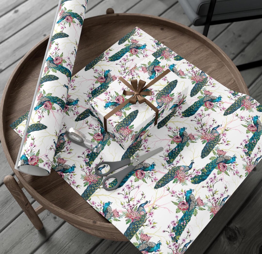 Peacock Wrapping Paper, Floral Print Wrapping Paper, X-mas Gifts ...
