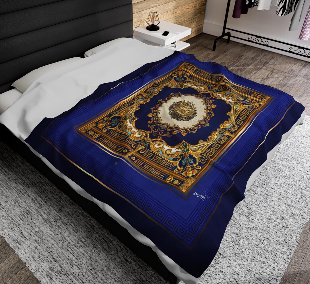 Royal Blue Blanket, Velveteen Plush Blanket, Best Winter Gift, Baroque ...