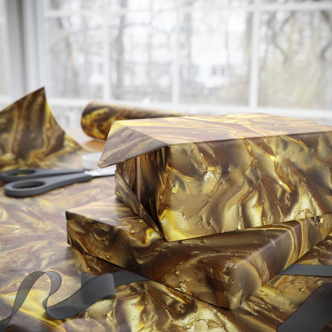 Golden Wrapping Paper Roll Christmas Gift, Holiday Gift Wrappings ...