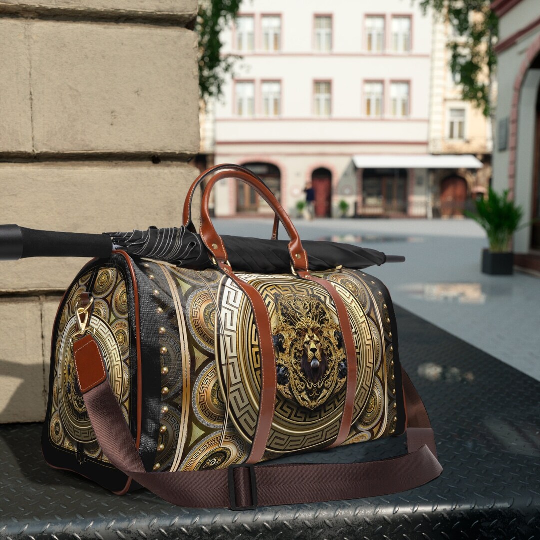 Lion Insignia Bag PU Leather Bag Golden Lion Travel Bag Baroque Lion ...