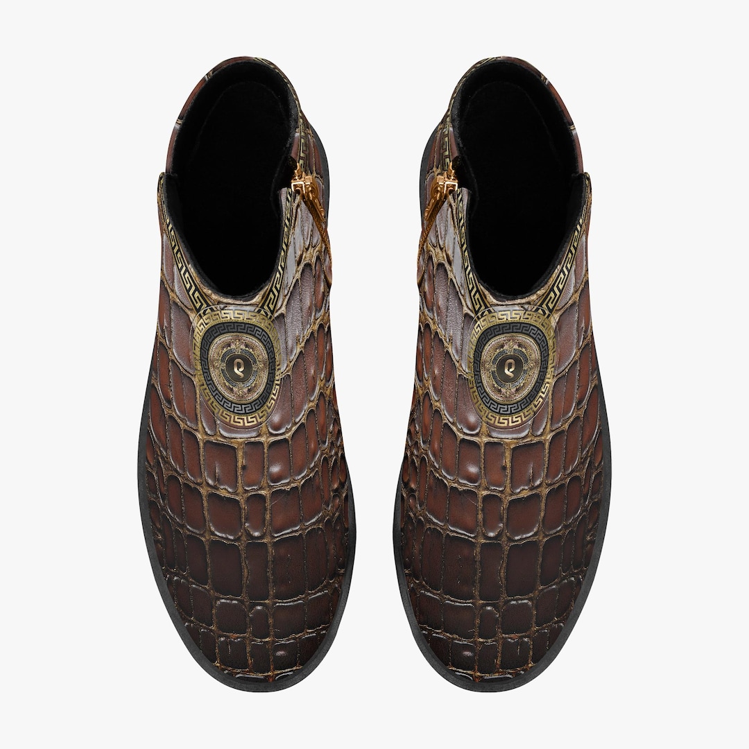 Brown Reptile Print Boots, Microsuede Chukka Boots, Unisex Boots ...