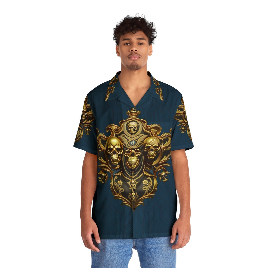 Golden Skulls Shirt Men Hawaiian Shirt Gothic Skulls Men Shirt Resort ...