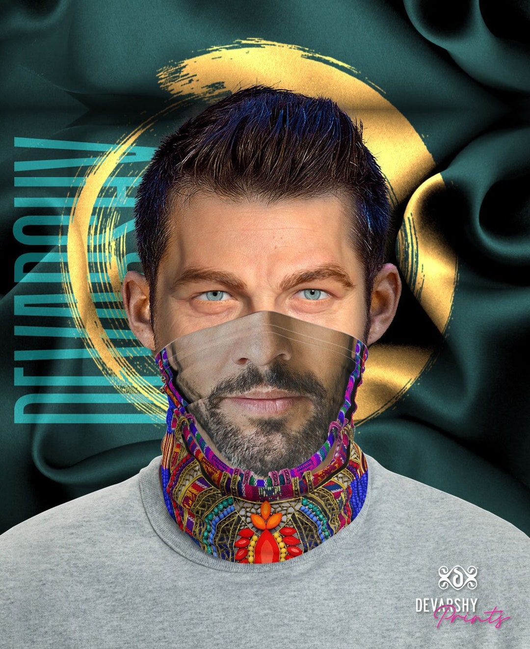 Realistic Male Neck Gaiter Selfie Man Face Mask Beard Man Neck Tube ...