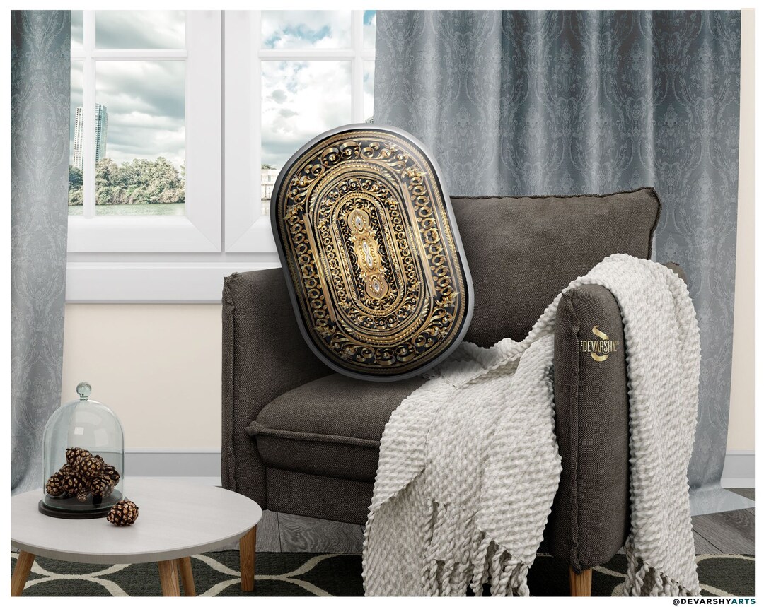 Ornate Gold Oval Pillow Custom Shape Cushion Decorative Oval Throw ...
