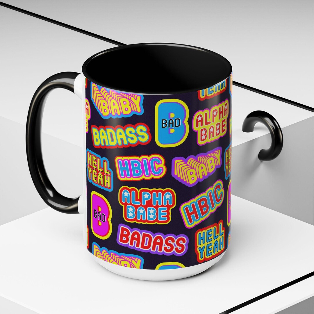 Sticker Words Coffee Mug: Comic Art Ceramic Drinkware - Etsy