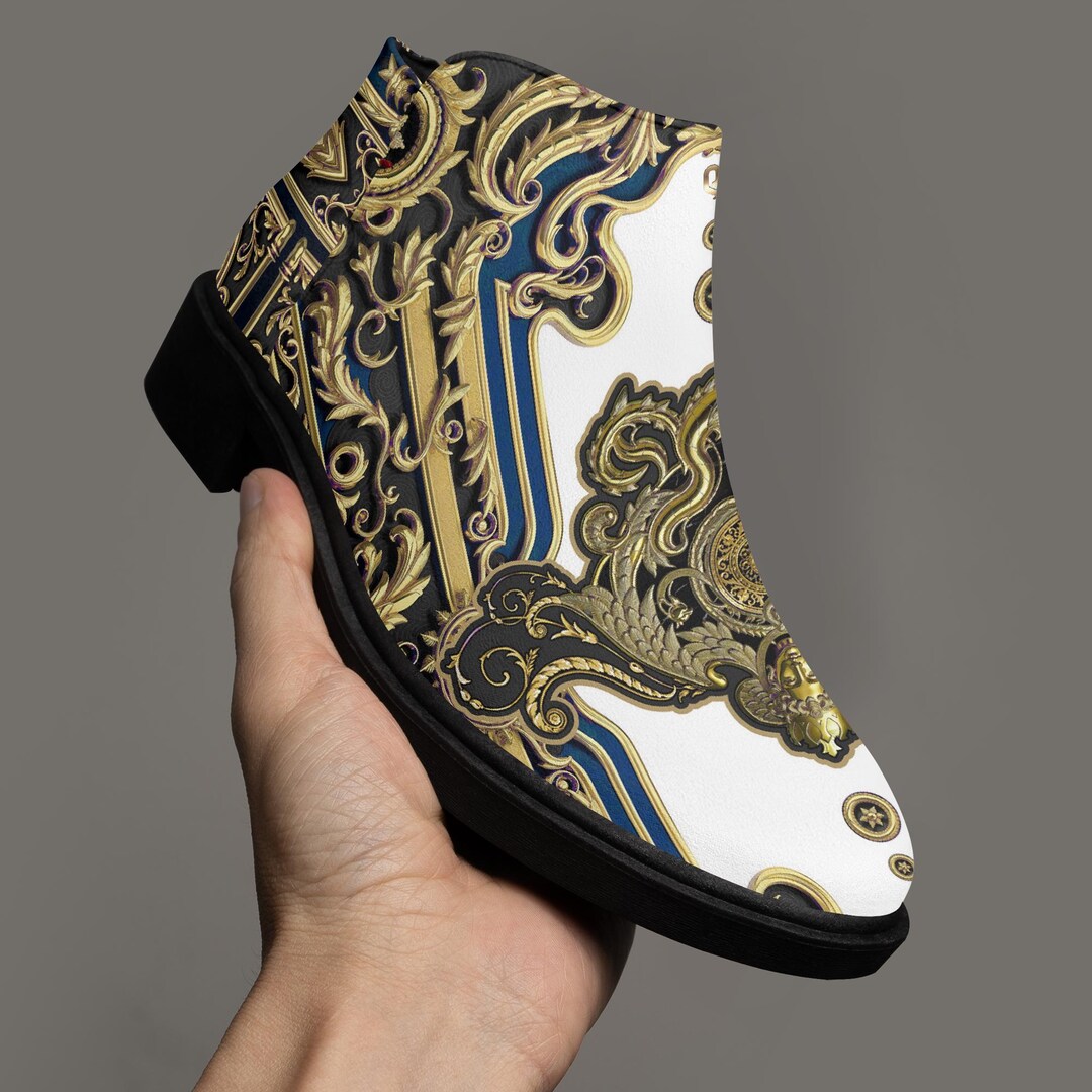 Ornate Baroque Boots, Unisex Chukka Boots, Faux Suede Boots, Zipper ...